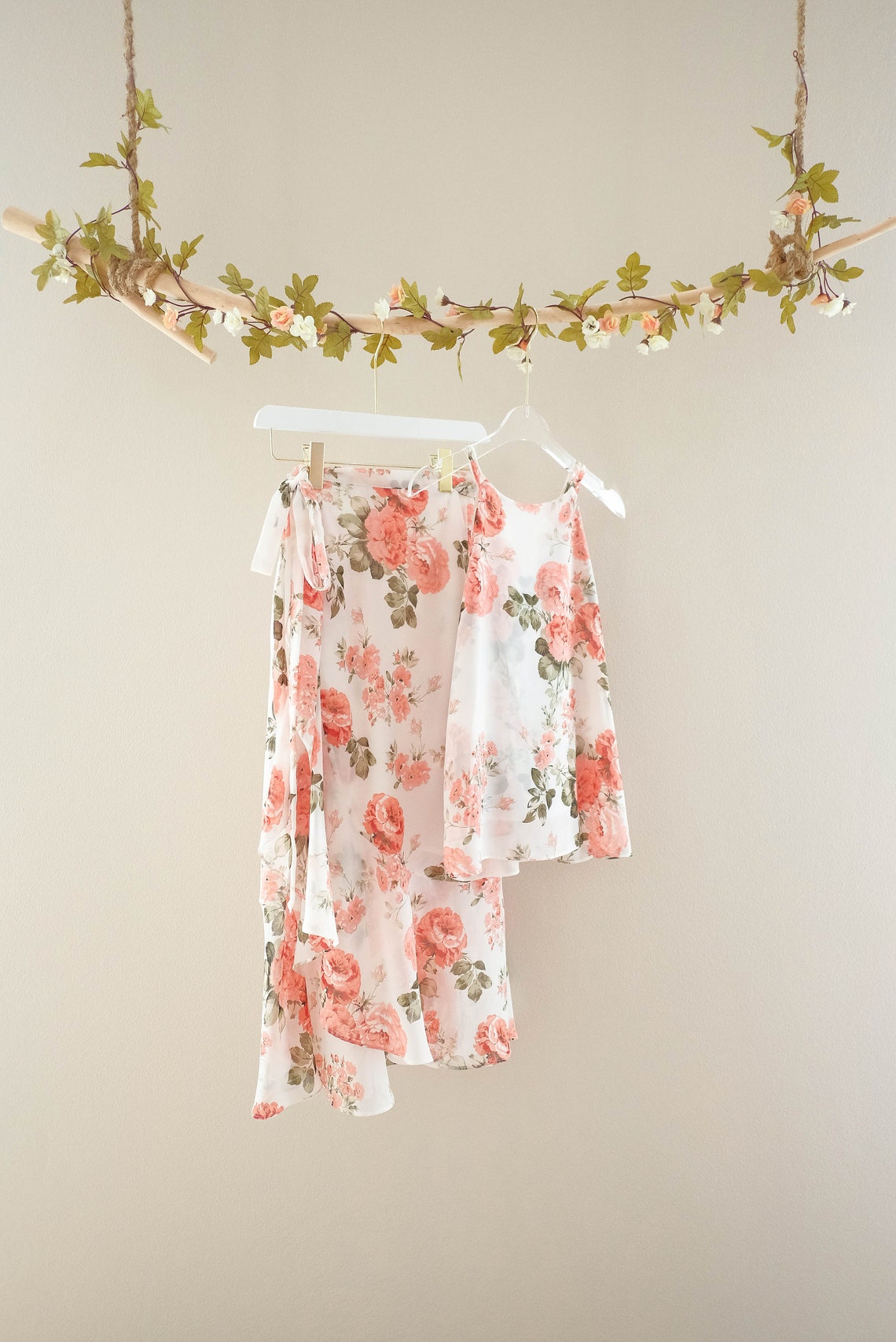 White Floral Chiffon wrap dress Chiffon bridesmaid dresses | Etsy