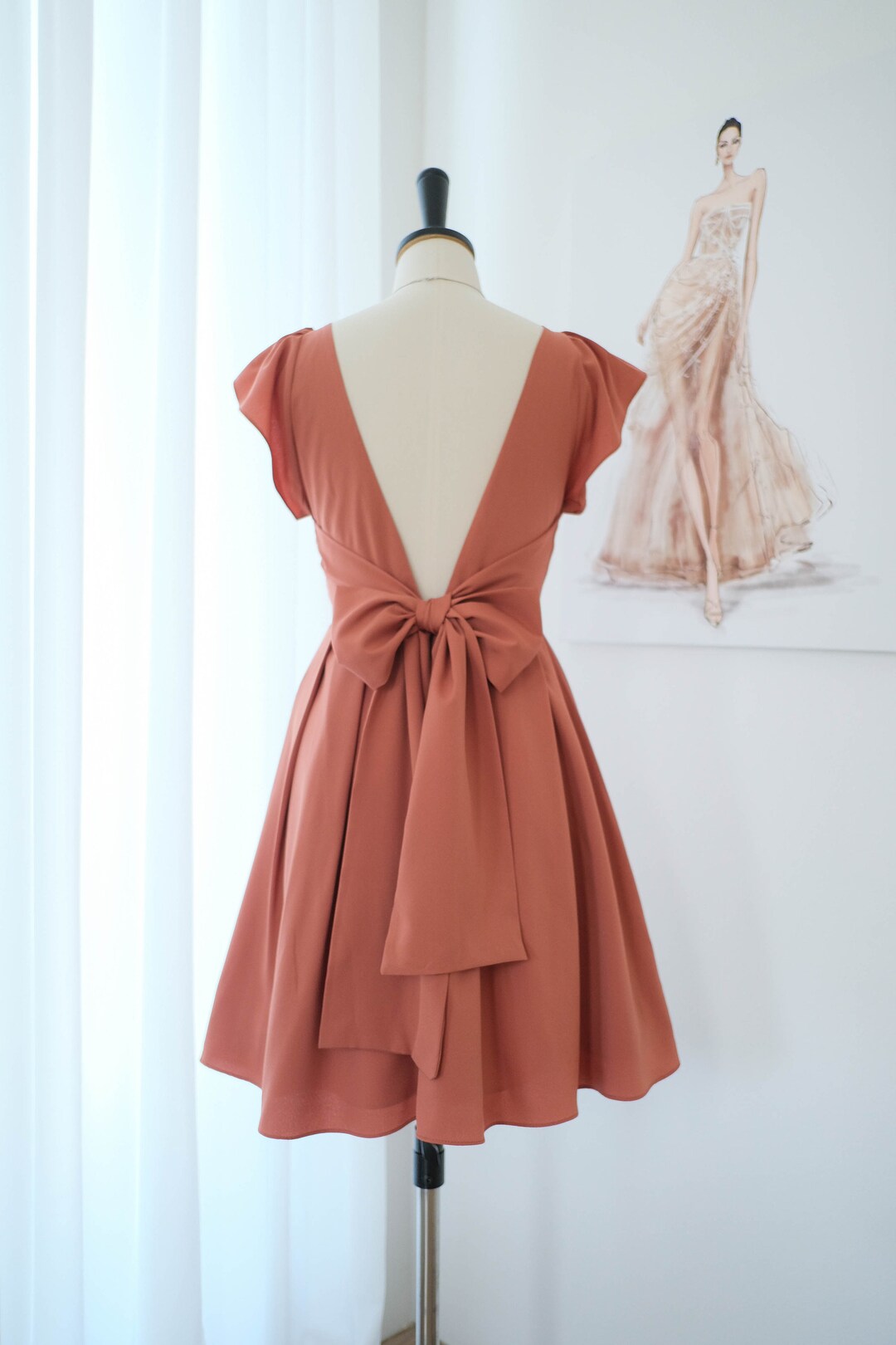 Copper Backless Bridesmaid Dress: Rustic Orange Party Sundress - Etsy