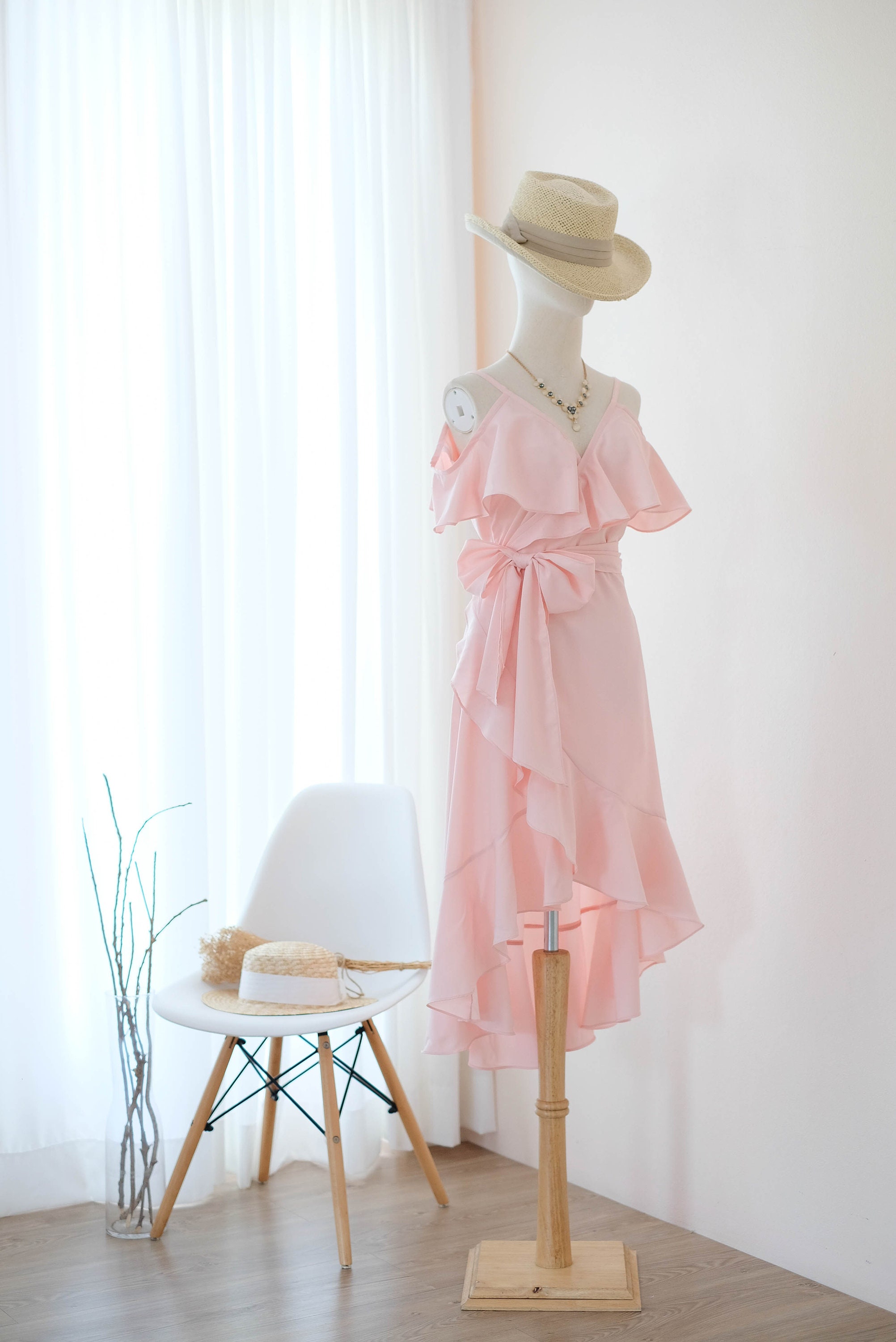 Pink Blush Wrap Dress Midi Bridesmaid Dress Drop - Etsy