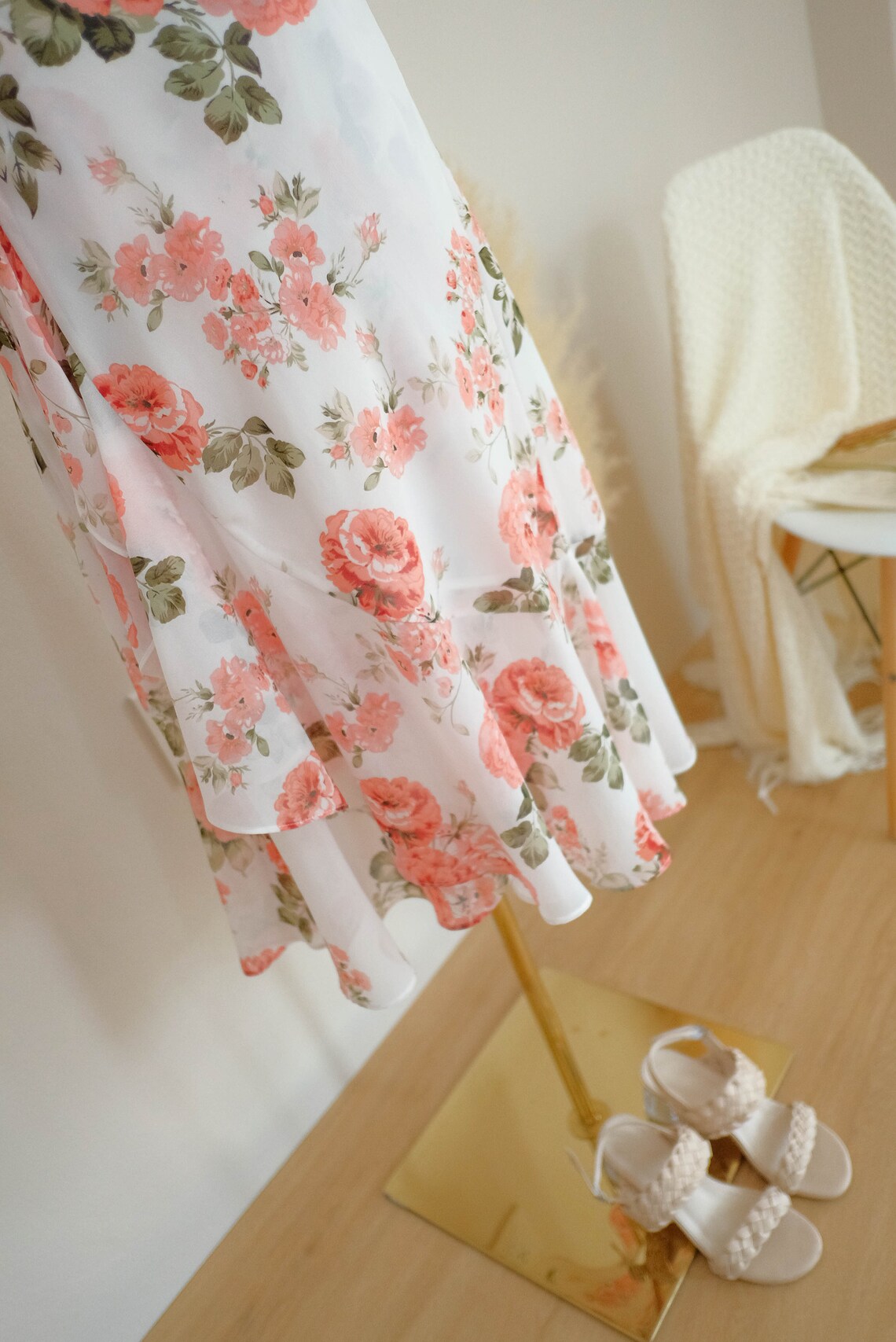 White Floral Chiffon wrap dress Chiffon bridesmaid dresses | Etsy