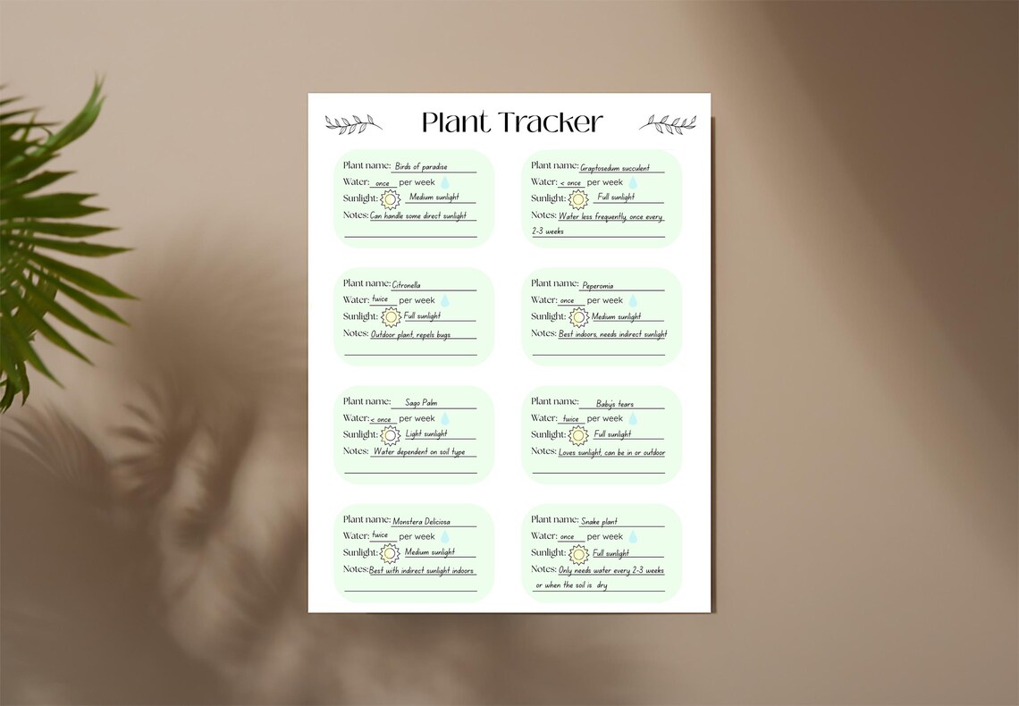 Printable Plant Tracker | House Plant Log - Etsy