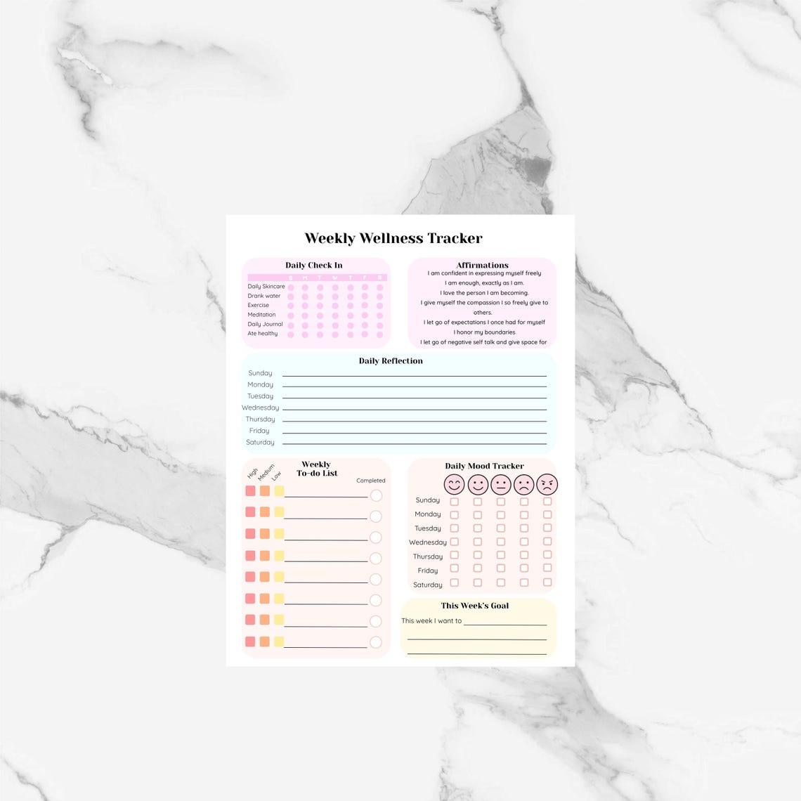 Weekly Wellness Tracker | Printable Self Care Journal | Digital Mental ...