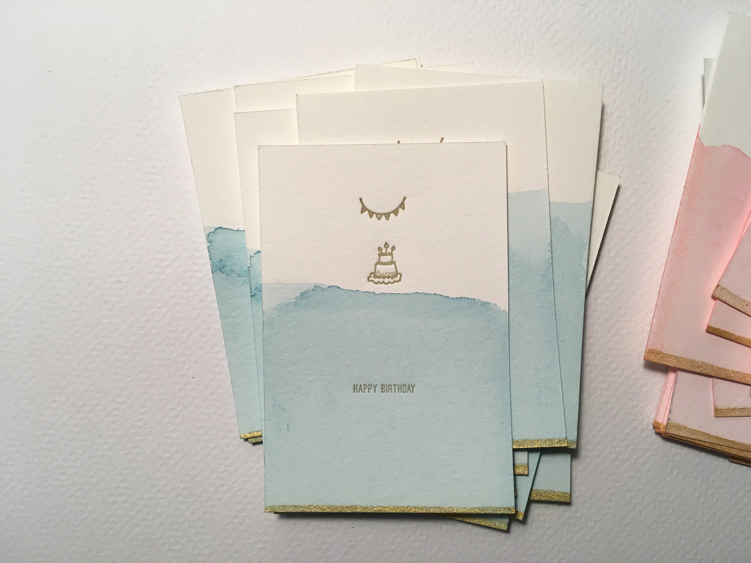 Letterpress Mini Birthday Card "happy Birthday" Tinted With Watercolor ...