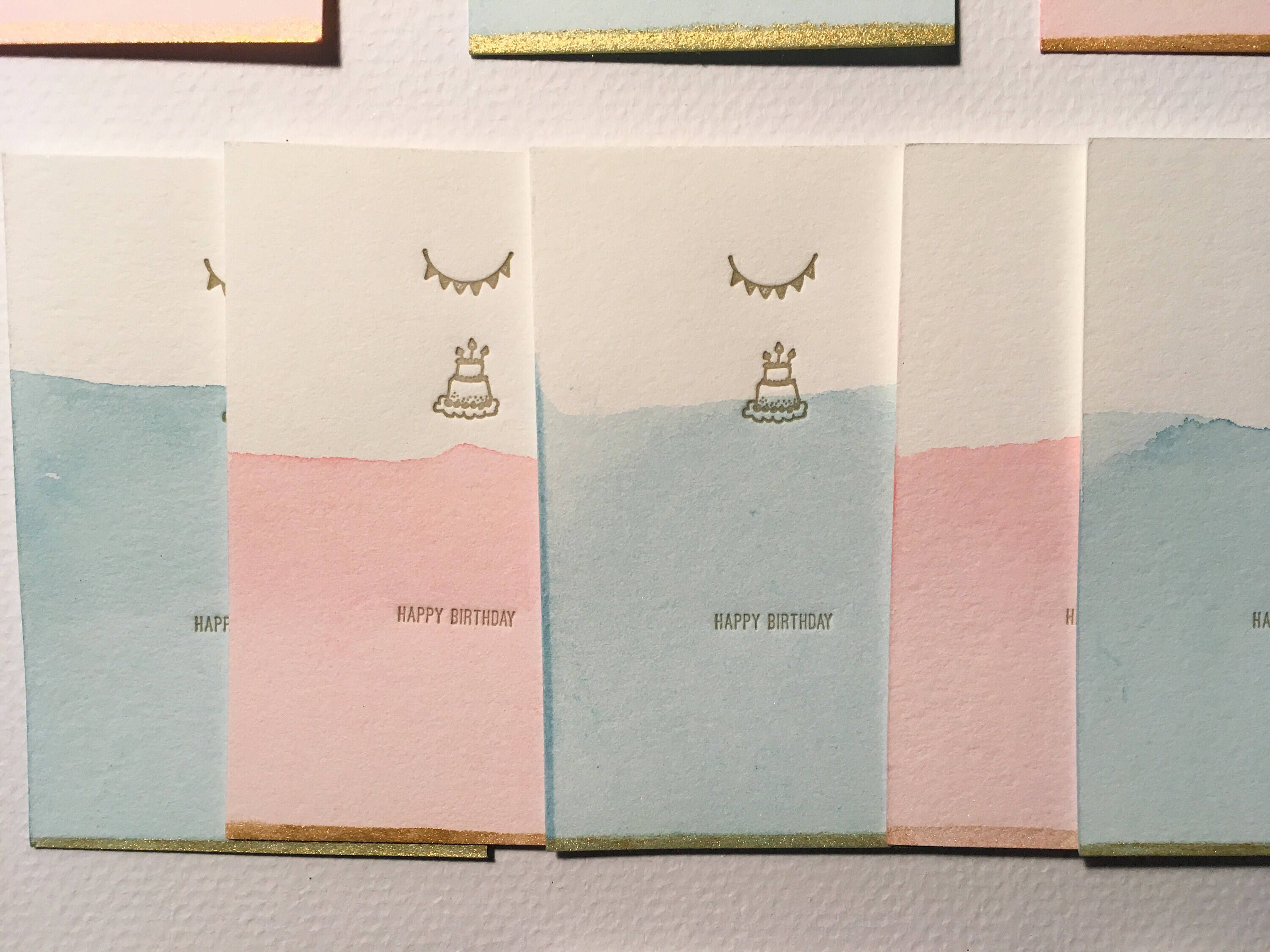 Letterpress Mini Birthday Card happy Birthday Tinted With Watercolor ...