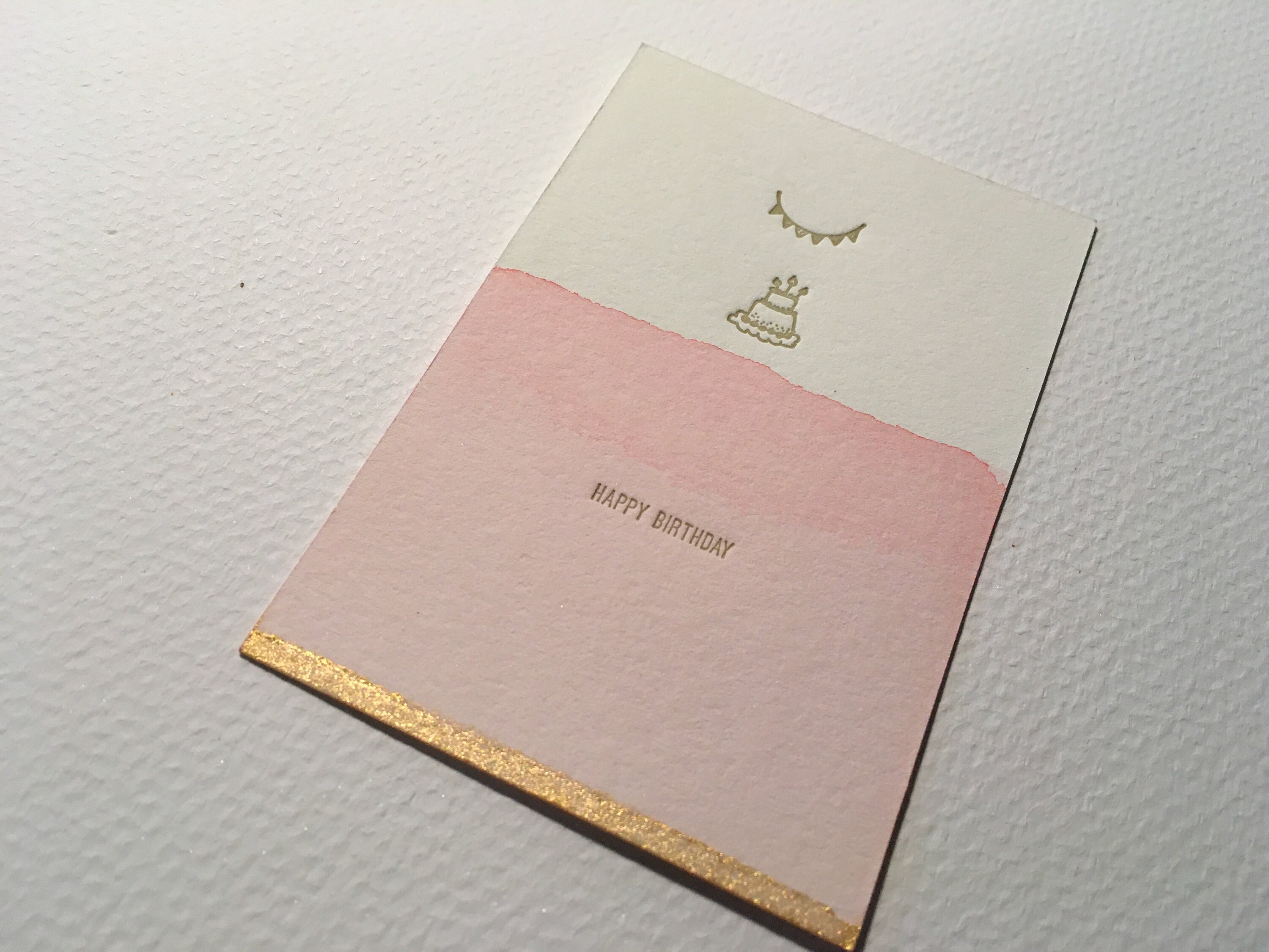 Letterpress Mini Birthday Card "happy Birthday" Tinted With Watercolor ...