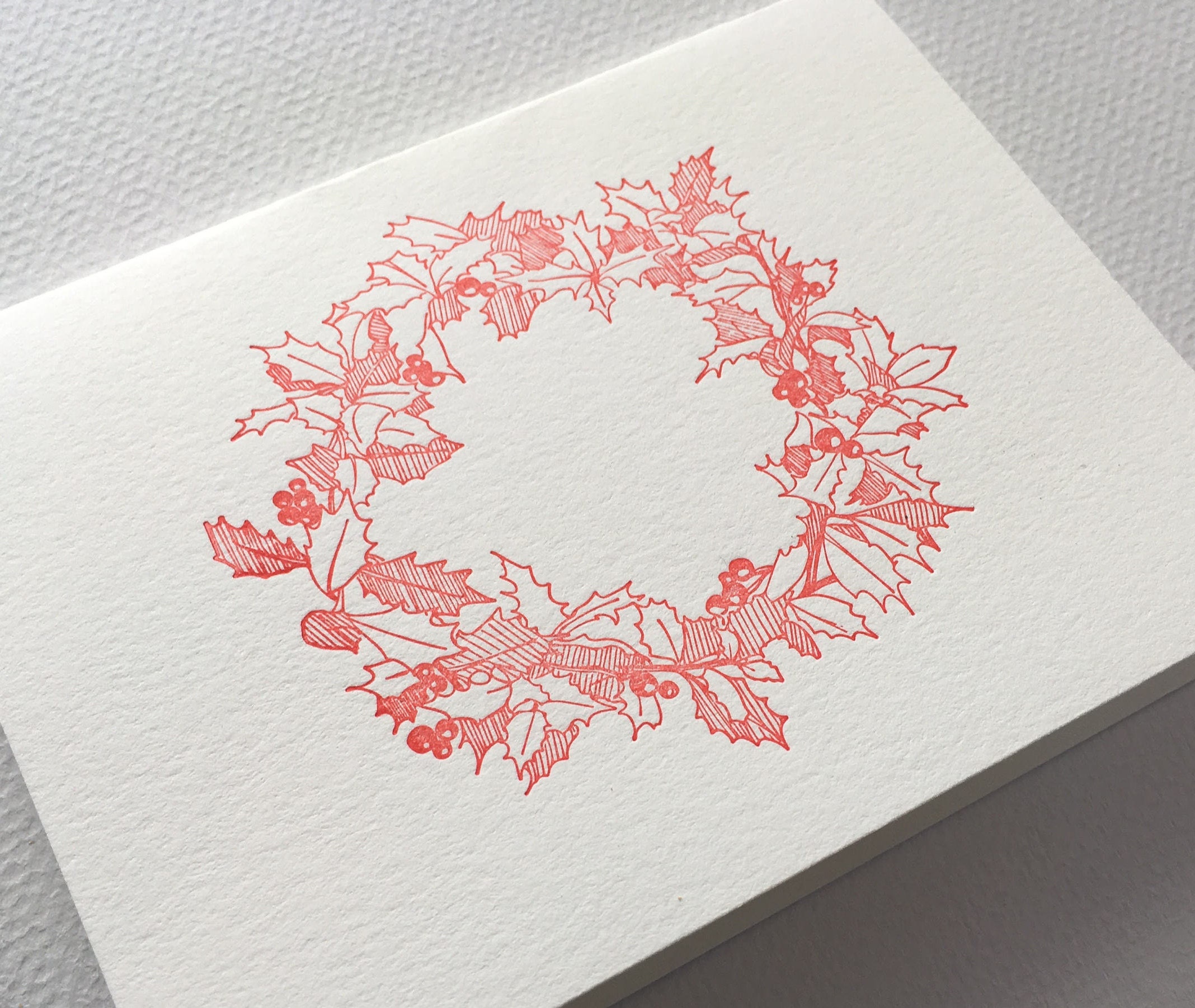 Letterpress Holiday Card Holly Wreath, Holiday Wreath, Christmas Wreath ...