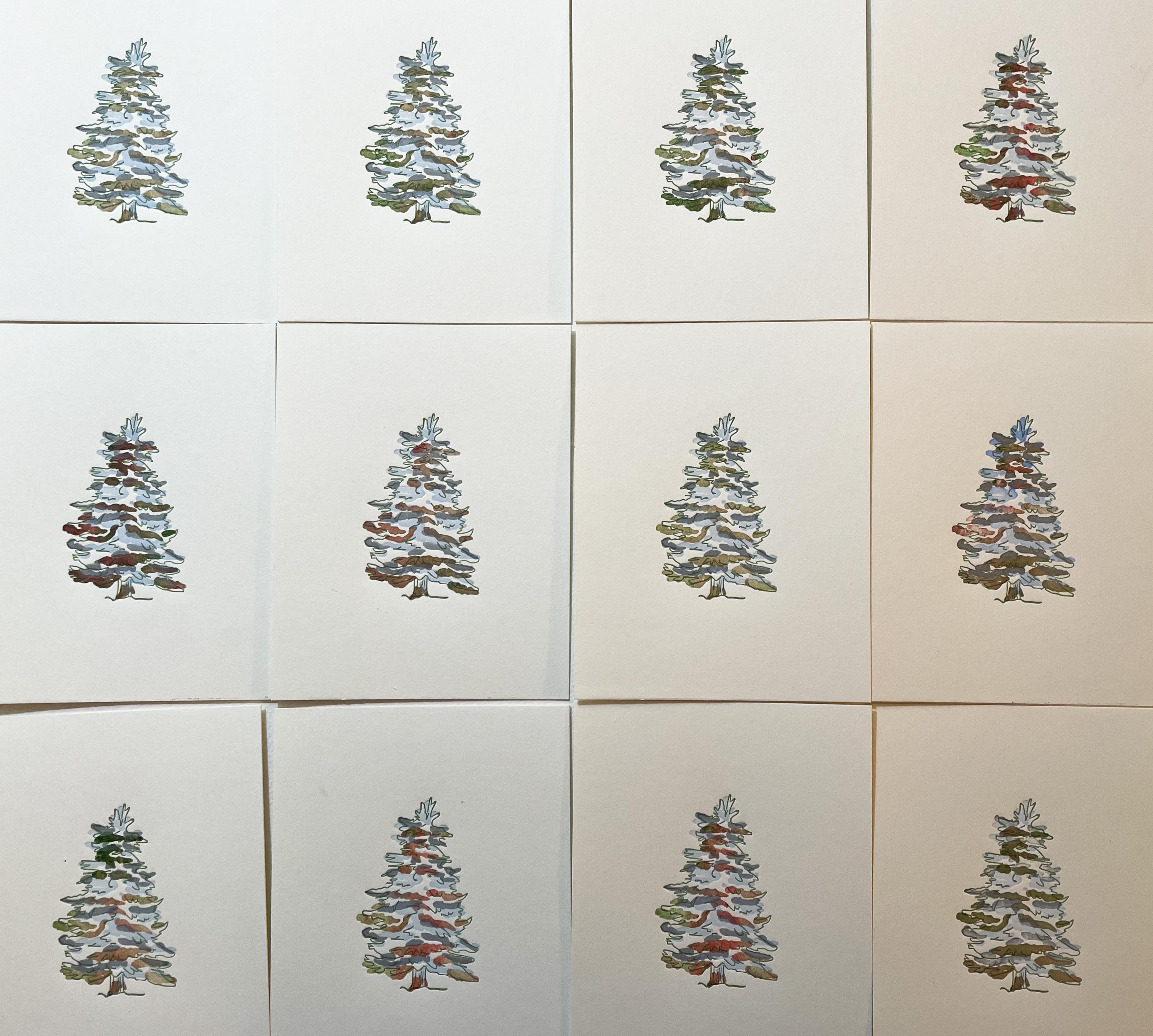 Letterpress Card -snow Covered Tree- Blank Card, Flat Card, Winter Card ...