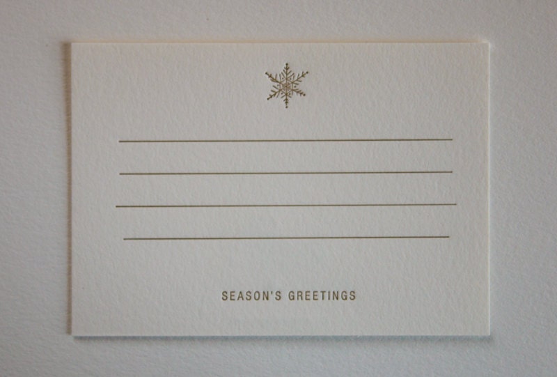Letterpress Holiday Note Card -snowflake- Gold, Christmas, Holiday ...