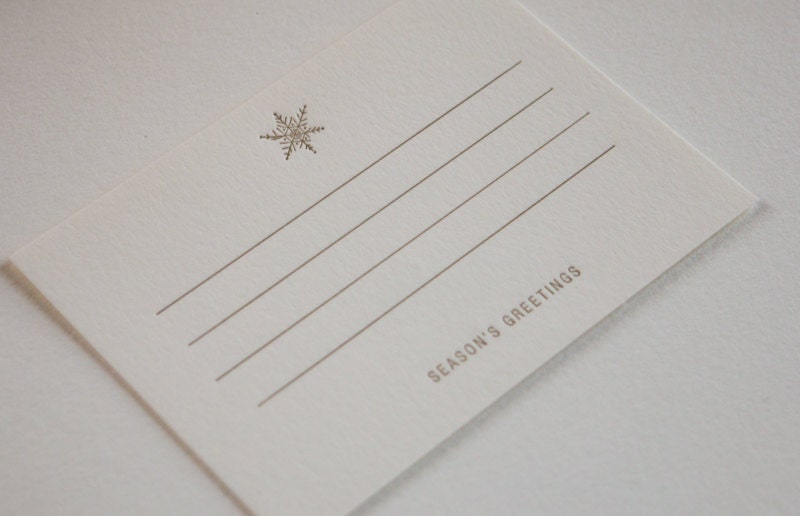 Letterpress Holiday Note Card snowflake Gold, Christmas, Holiday ...