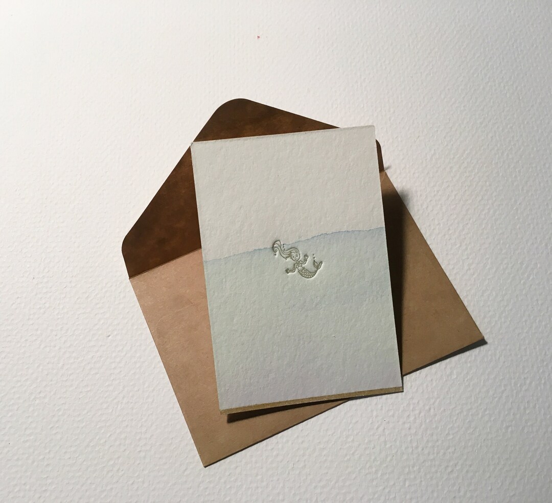 Letterpress Mini Card "mermaid" Tinted With Watercolor. Mini Card, With ...