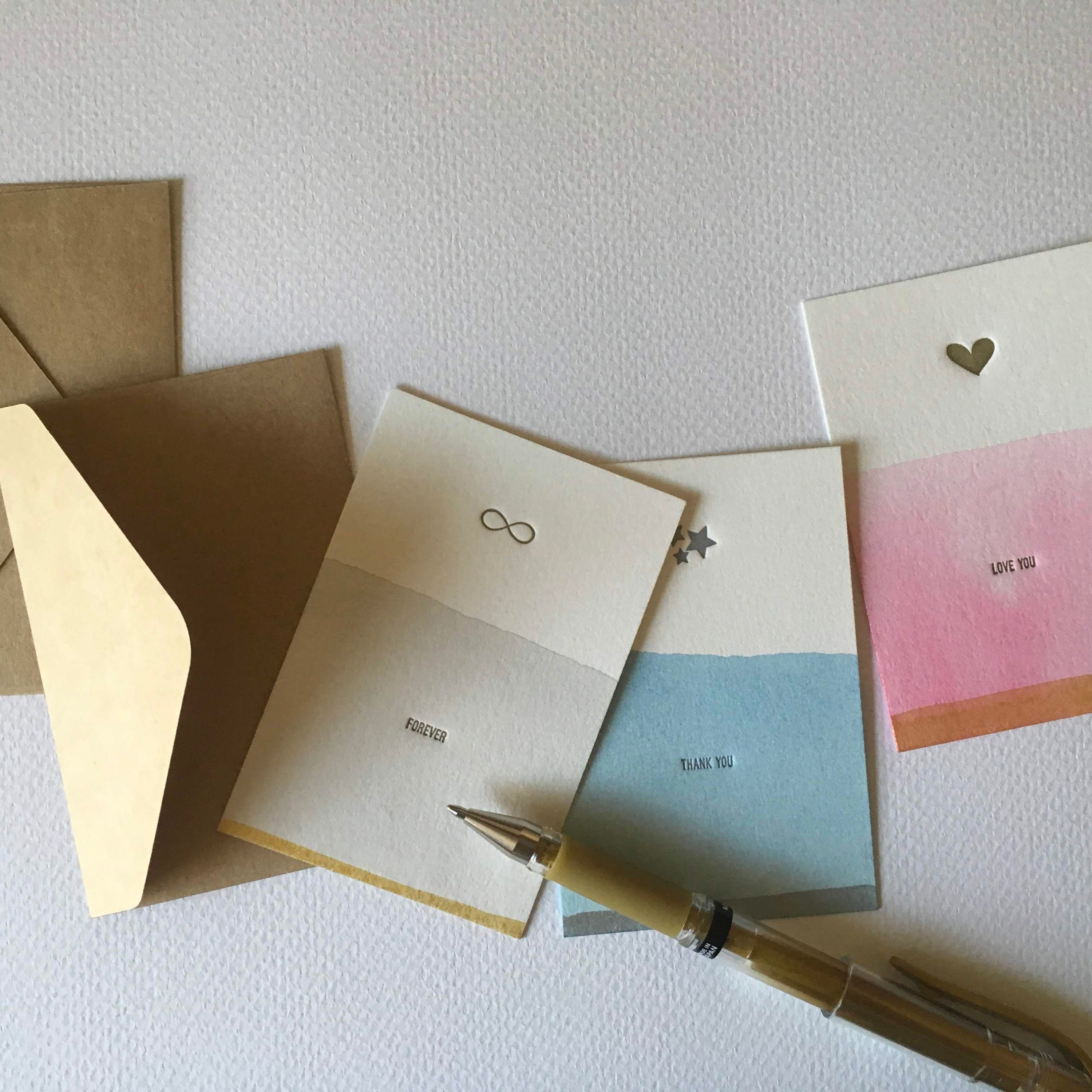 Letterpress Mini Card - "thank You" Tinted With Watercolor. Thank You ...