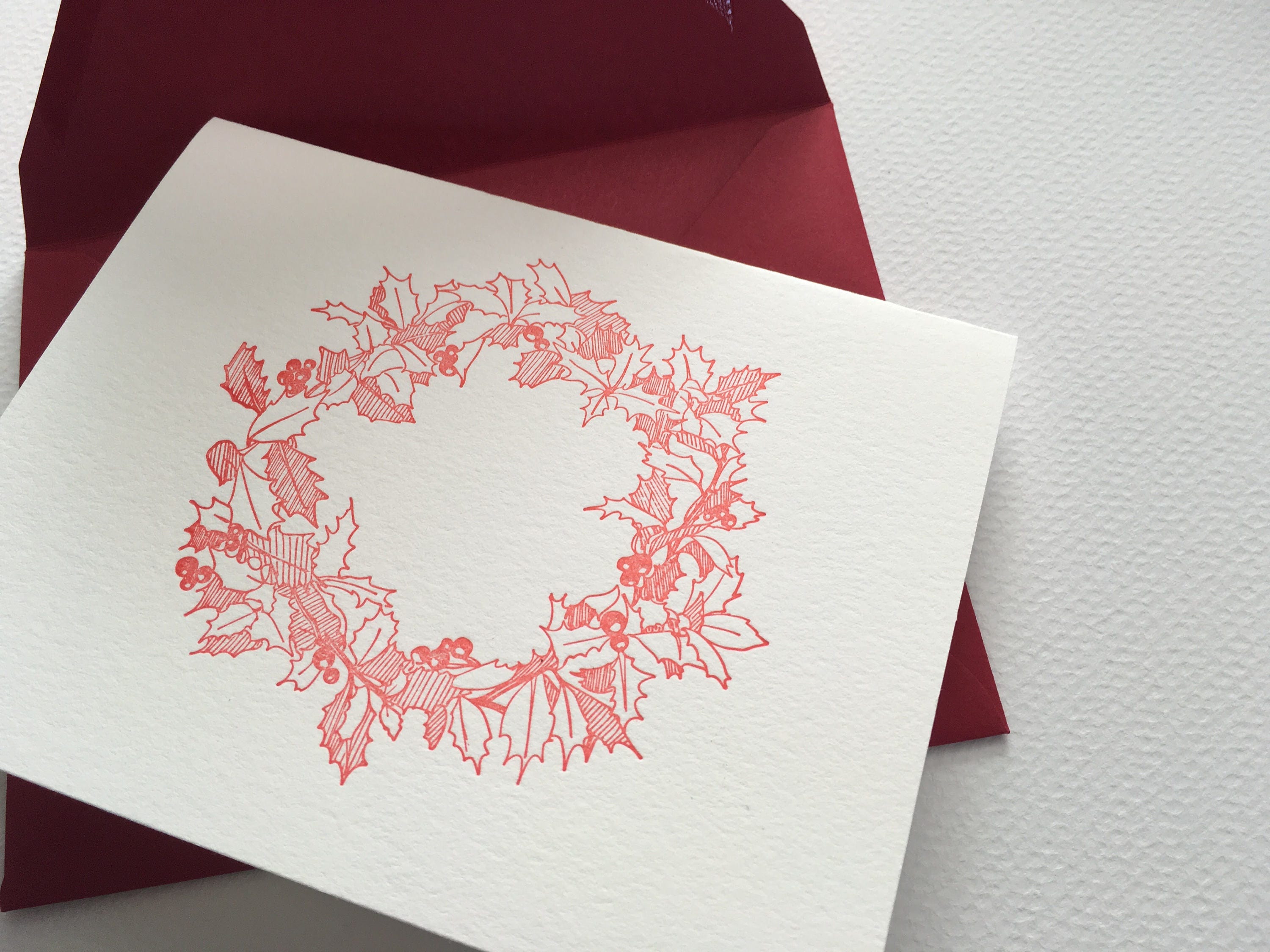 Letterpress Holiday Card - Holly Wreath, Holiday Wreath, Christmas ...