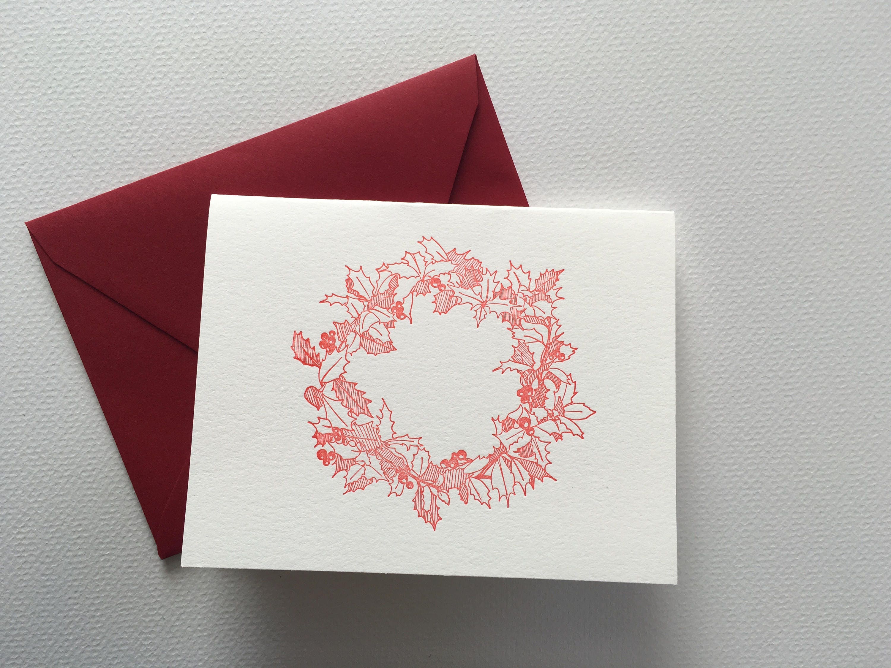 Letterpress Holiday Card Holly Wreath, Holiday Wreath, Christmas Wreath ...