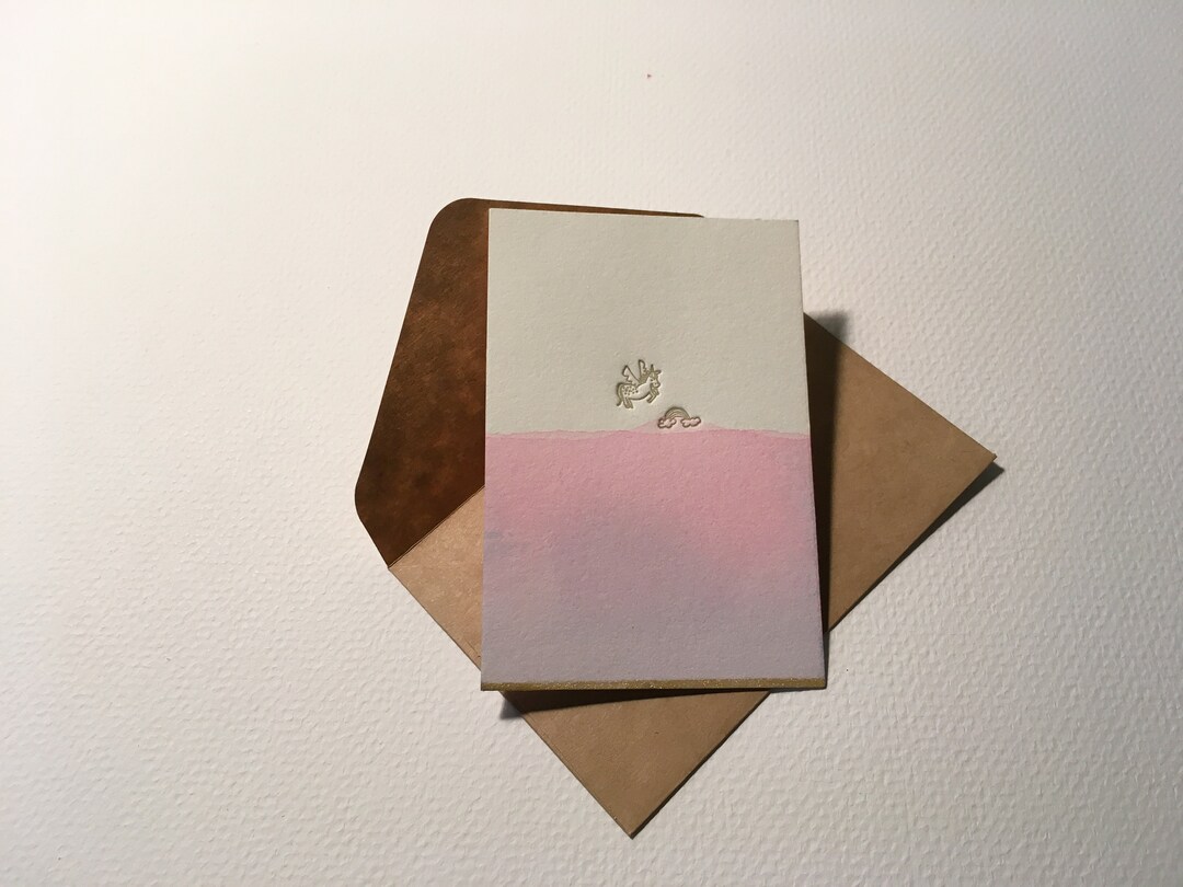 Letterpress Mini Card "unicorn" Tinted With Watercolor. Mini Card, With ...