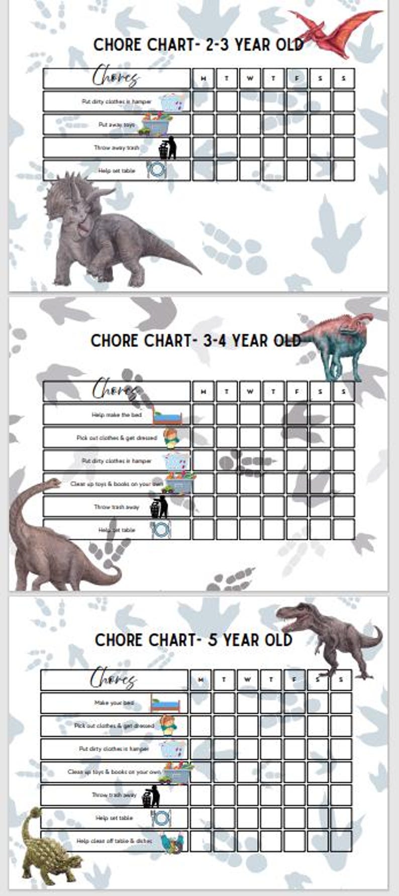 Dinosaur Toddler Chore Chart Printable | Ages 2–5 | 3 Level Chore ...
