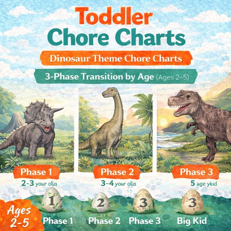Dinosaur Toddler Chore Chart Printable | Ages 2–5 | 3 Level Chore ...