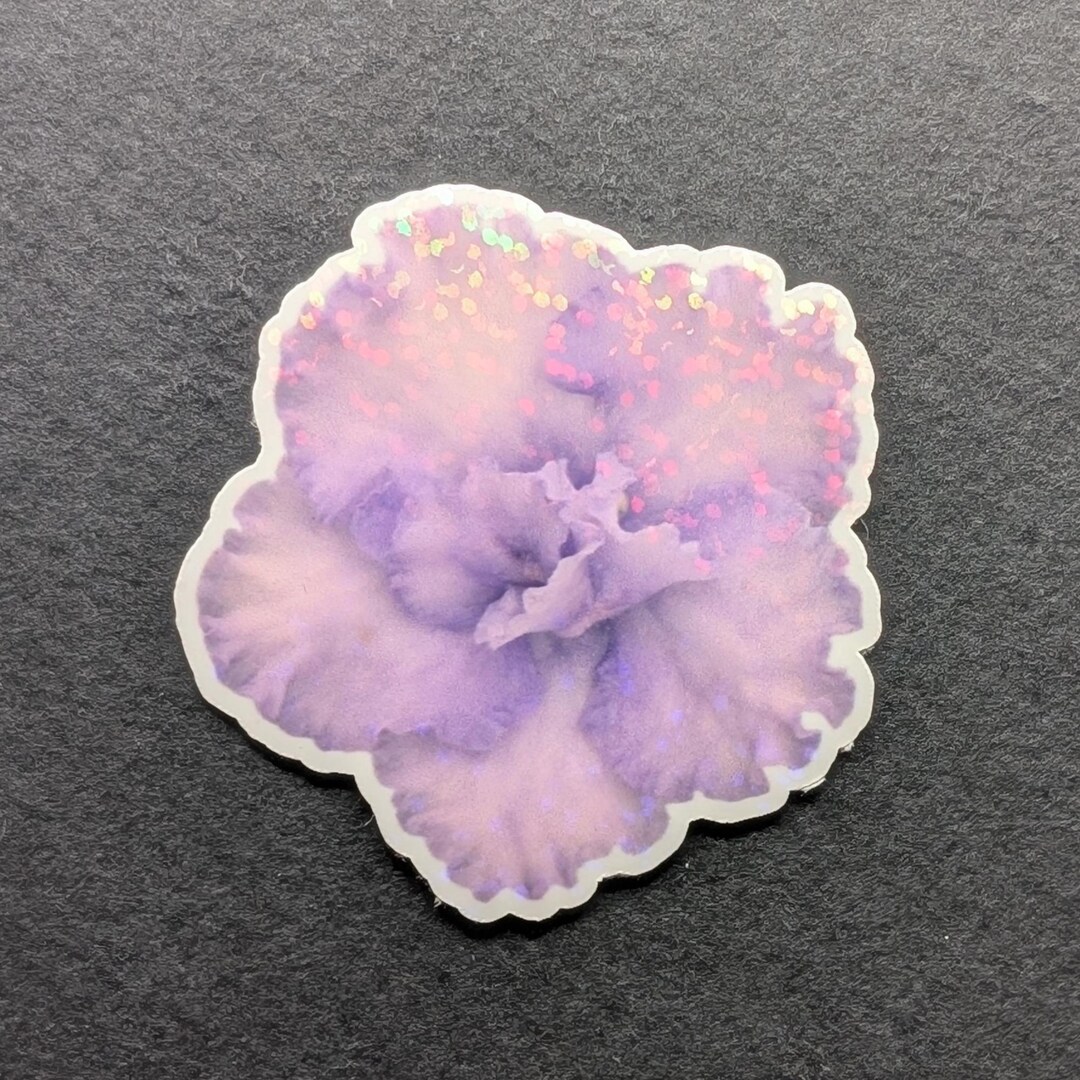 African Violet Flower Sticker, Rare Purple Flower, Holographic ...