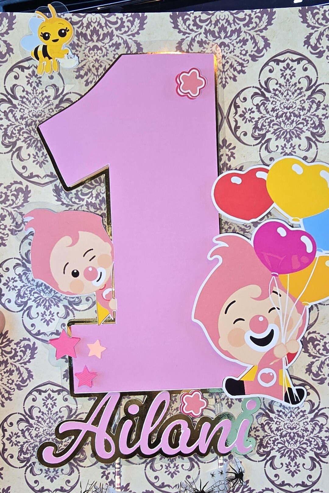 Plim Plim 1st Birthday Cake Topper | Pink Number One, Balloons - Etsy