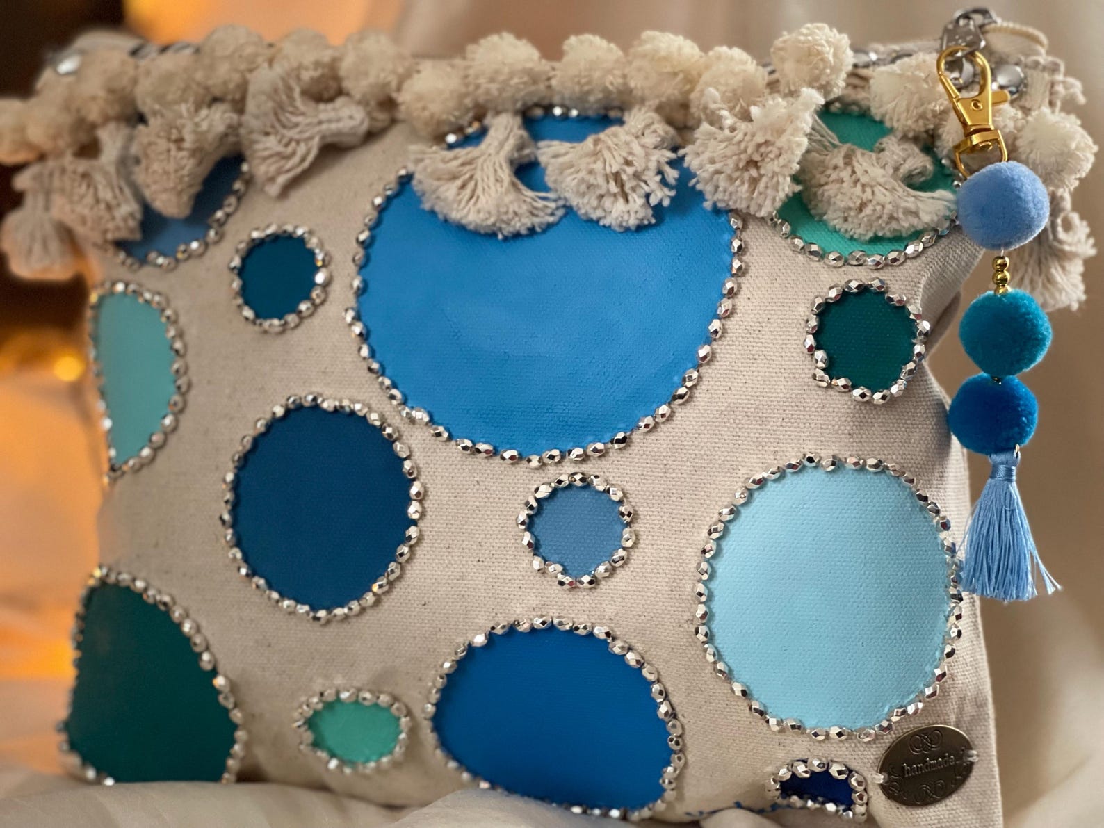 Boho Cosmetic Bag | Handpainted | Blue Bubbles - Etsy
