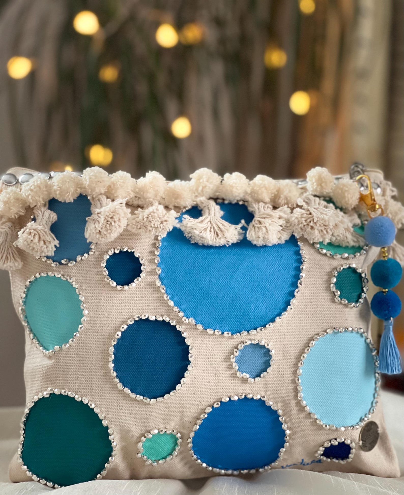 Boho Cosmetic Bag | Handpainted | Blue Bubbles - Etsy