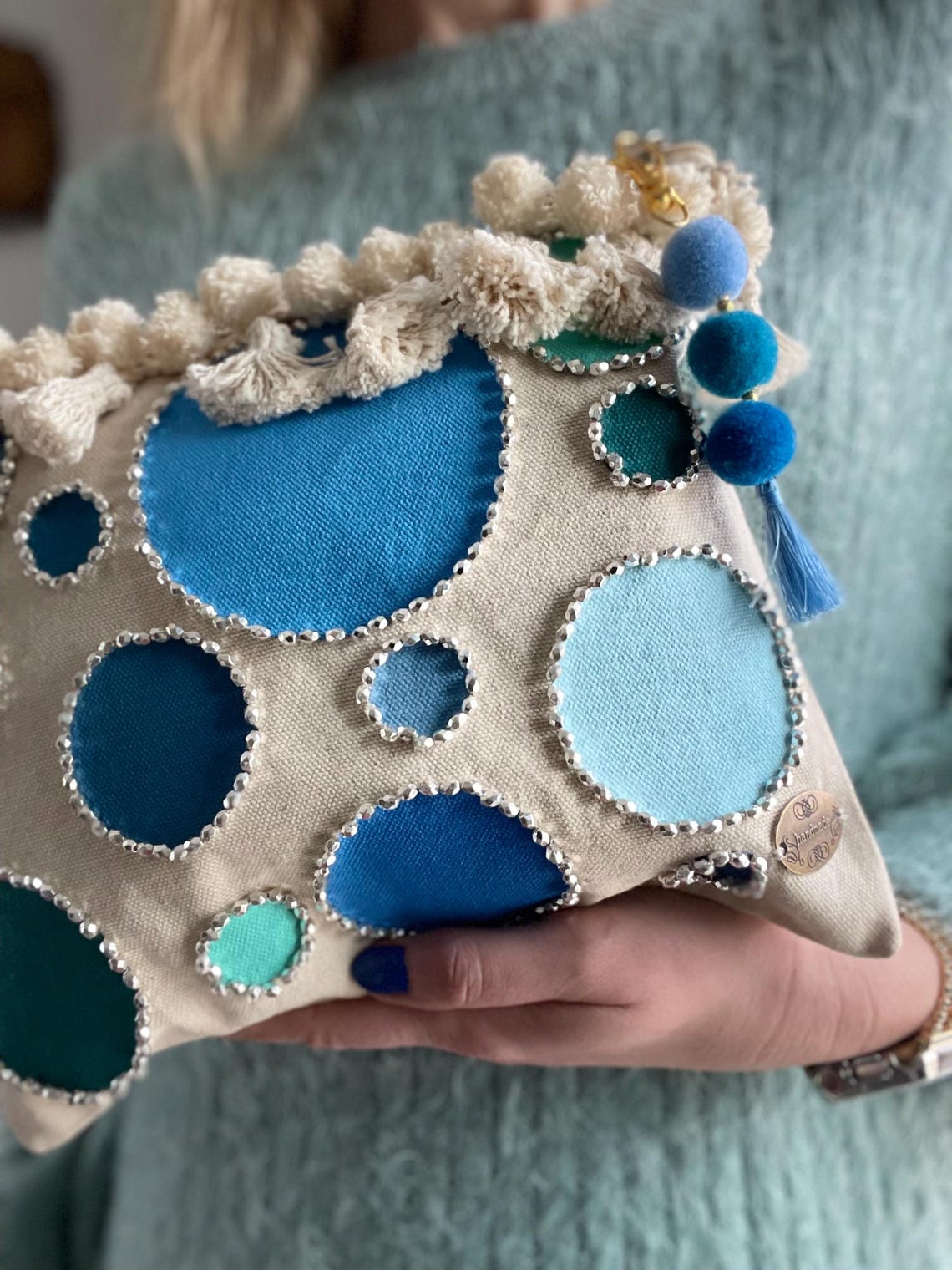 Boho Cosmetic Bag | Handpainted | Blue Bubbles - Etsy