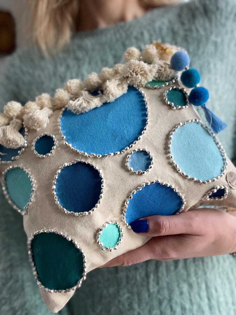 Boho Cosmetic Bag | Handpainted | Blue Bubbles - Etsy