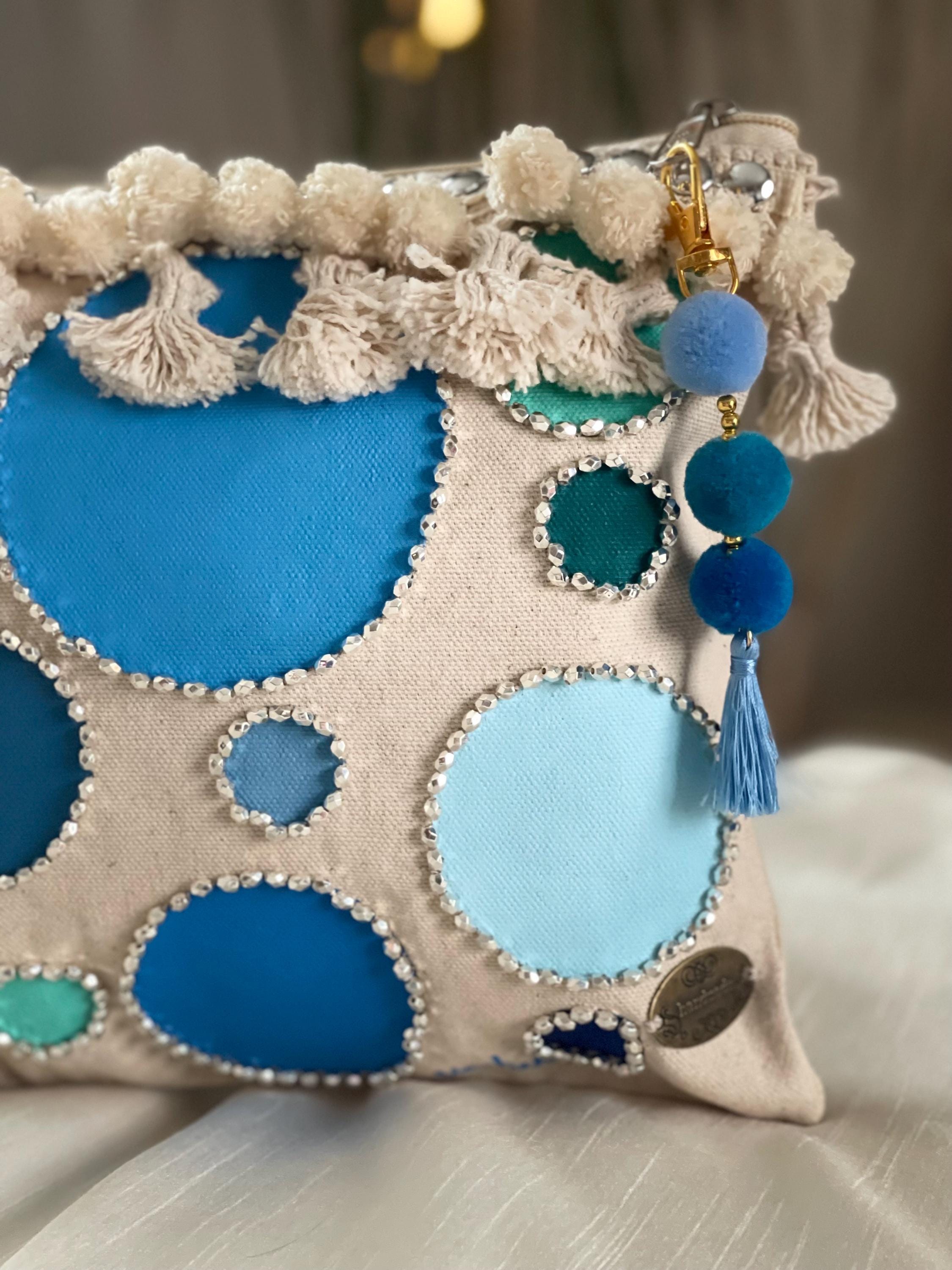 Boho Cosmetic Bag | Handpainted | Blue Bubbles - Etsy