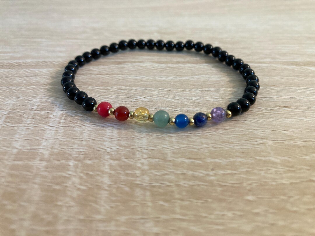 7 Chakra Gemstone Bracelet: Black Onyx, Energy Healing Jewelry - Etsy