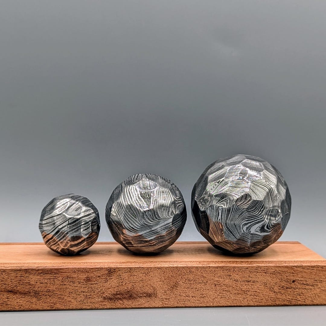 Hand-forged Damascus Steel Sphere Set | Hammered Metal Art Orbs - Etsy