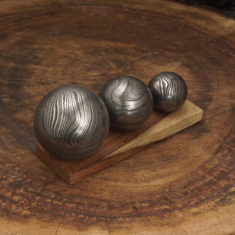 Hand-forged Damascus Steel Sphere | Metal Art Desk Ornament - Etsy