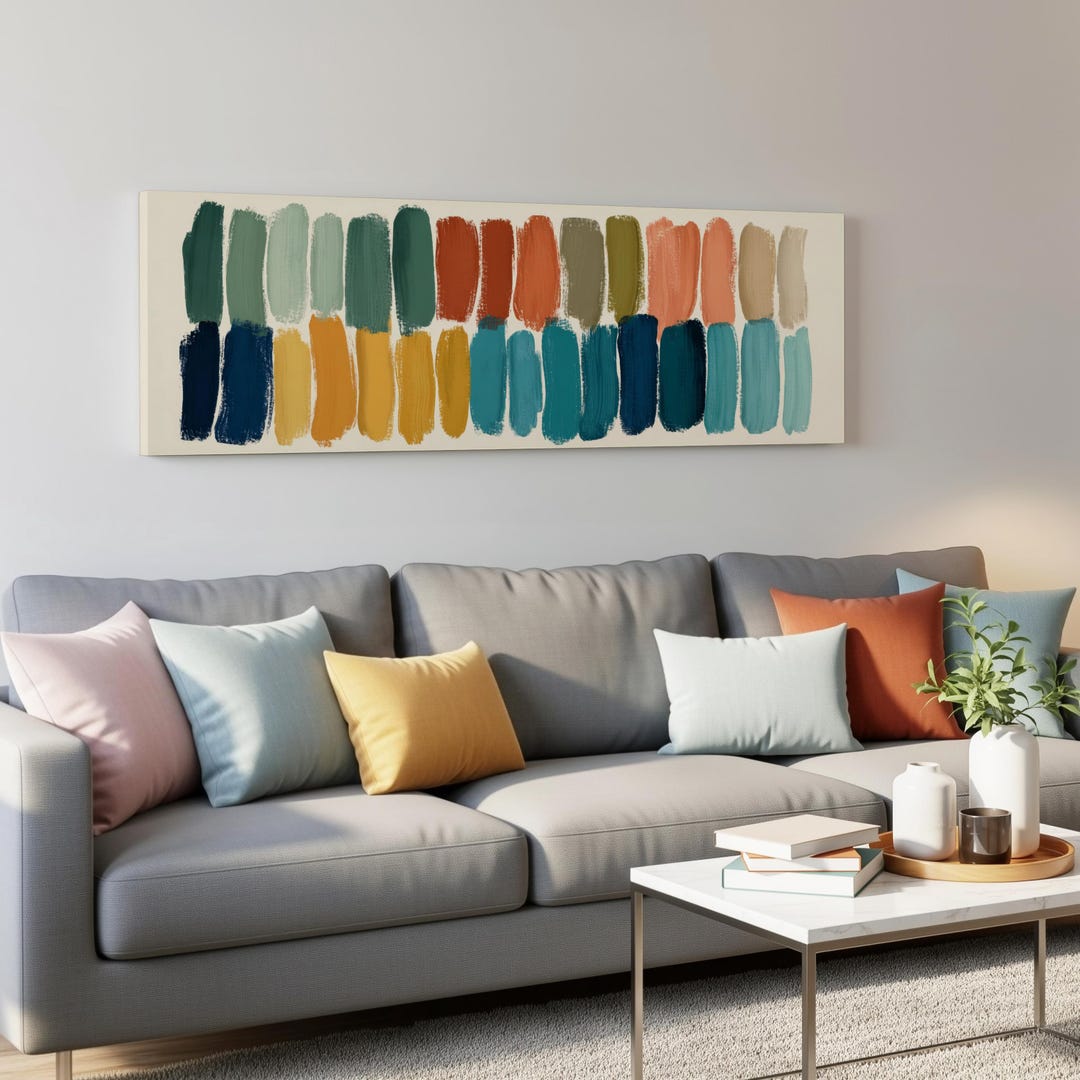 Large Panoramic Abstract Wall Art, Modern Living Room Decor, Long ...