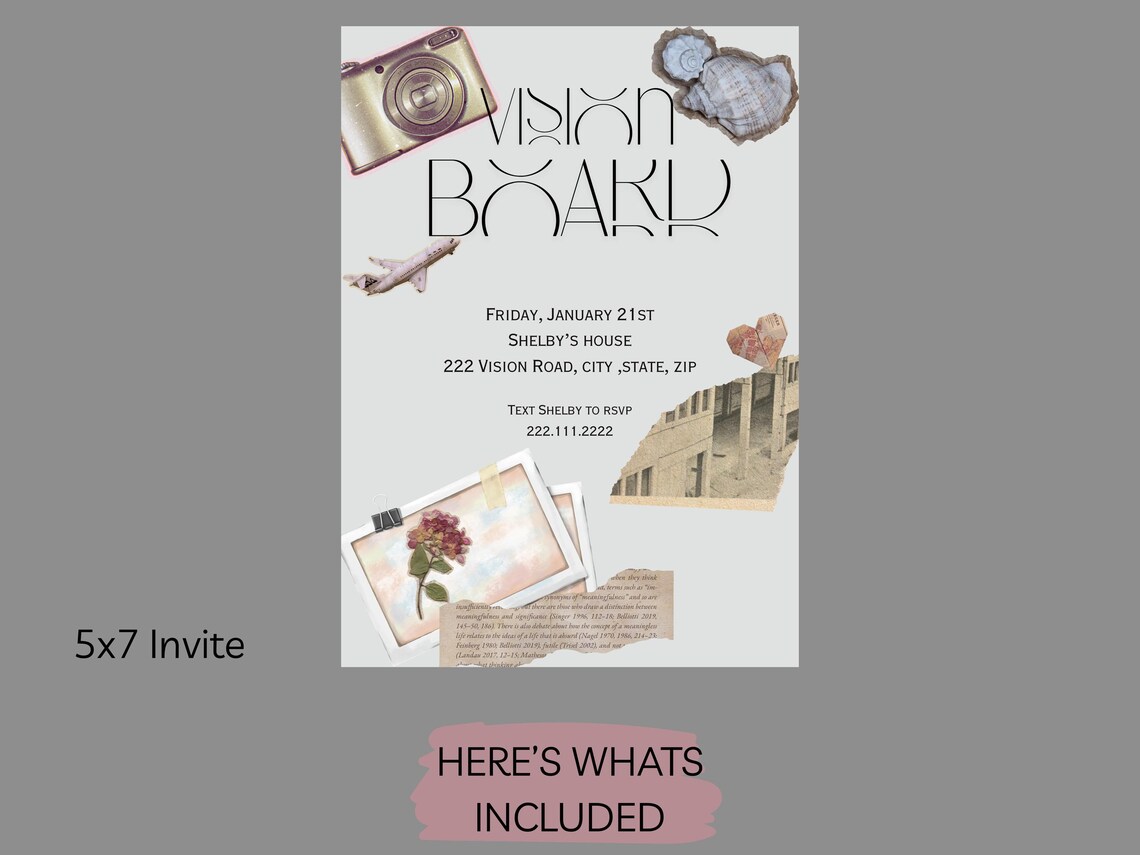 Vision Board Party Invitation Template, 5x7 Editable Digital Download ...