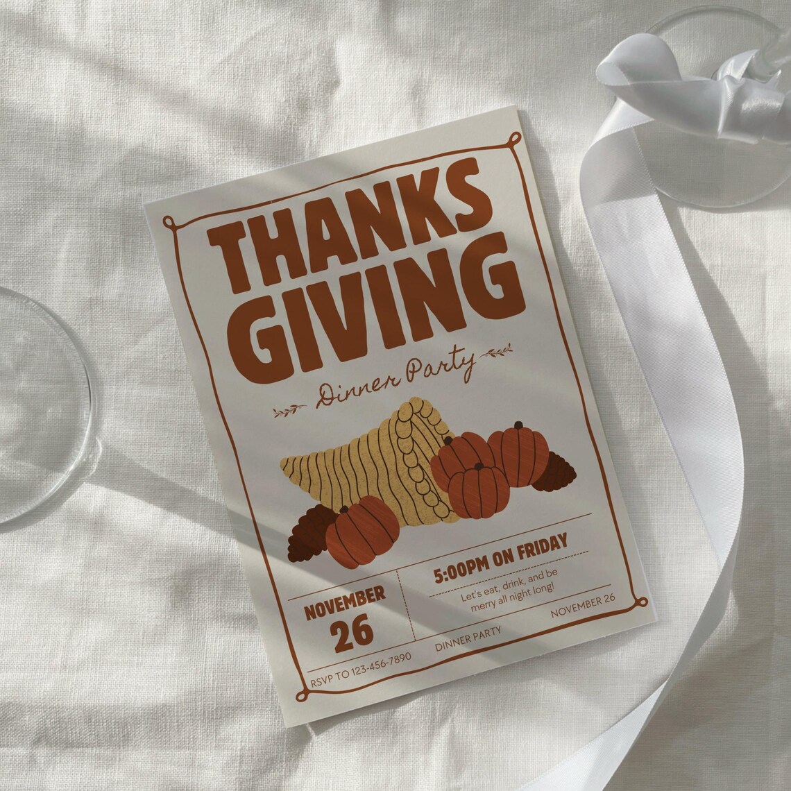 Editable Thanksgiving Dinner Party Invitation | Canva Template (digital ...