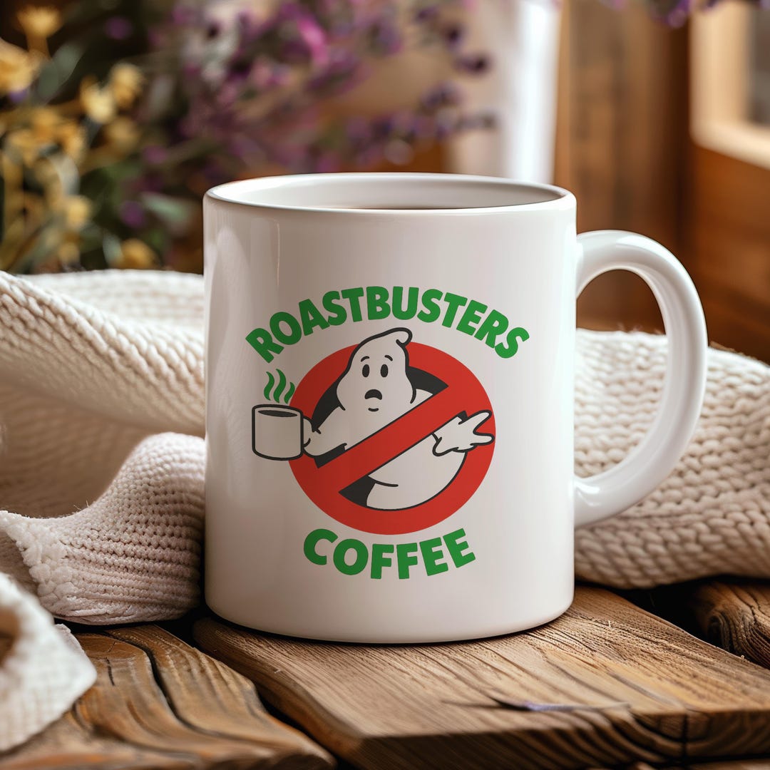 Roastbusters Logo Ceramic Mug, Coffee Pun 80s Halloween Novelty Gift ...