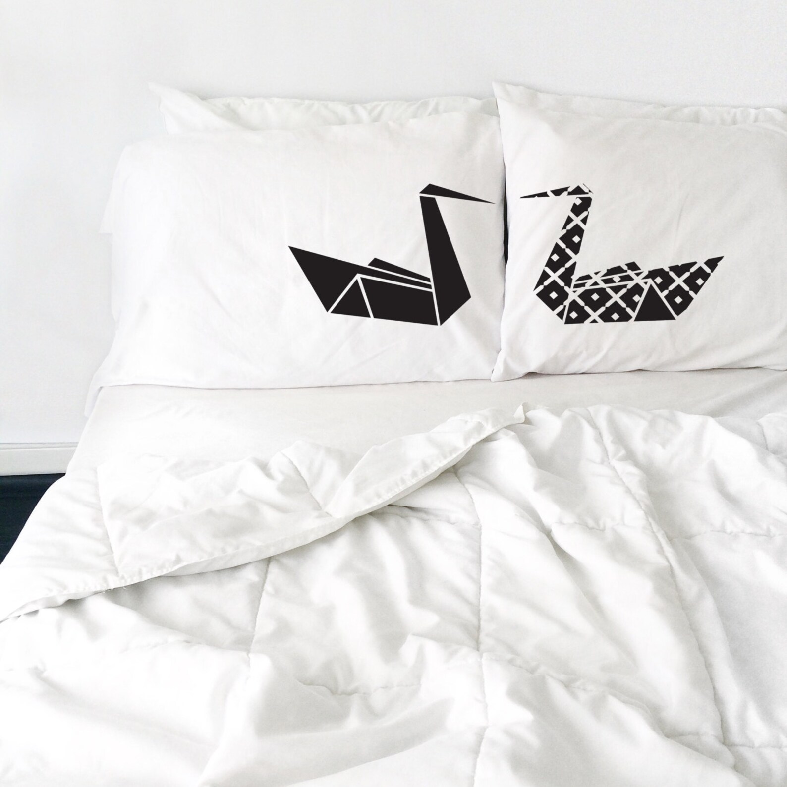 Couples Pillow Cases Kissing Swans Pillows Cool Origami Swan - Etsy