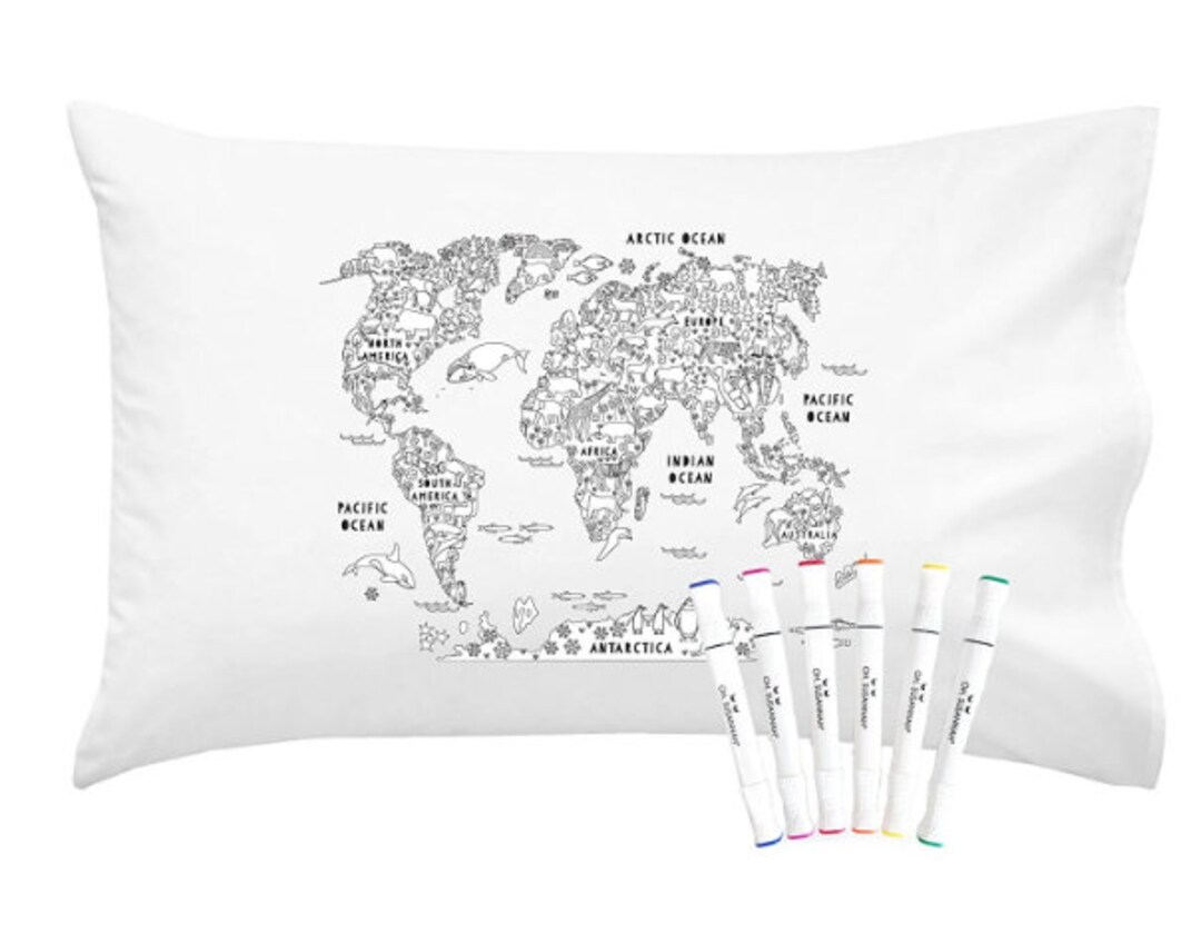 World Map Color Me Coloring Standard Size Pillowcase ( 20 by 30 Inches ...
