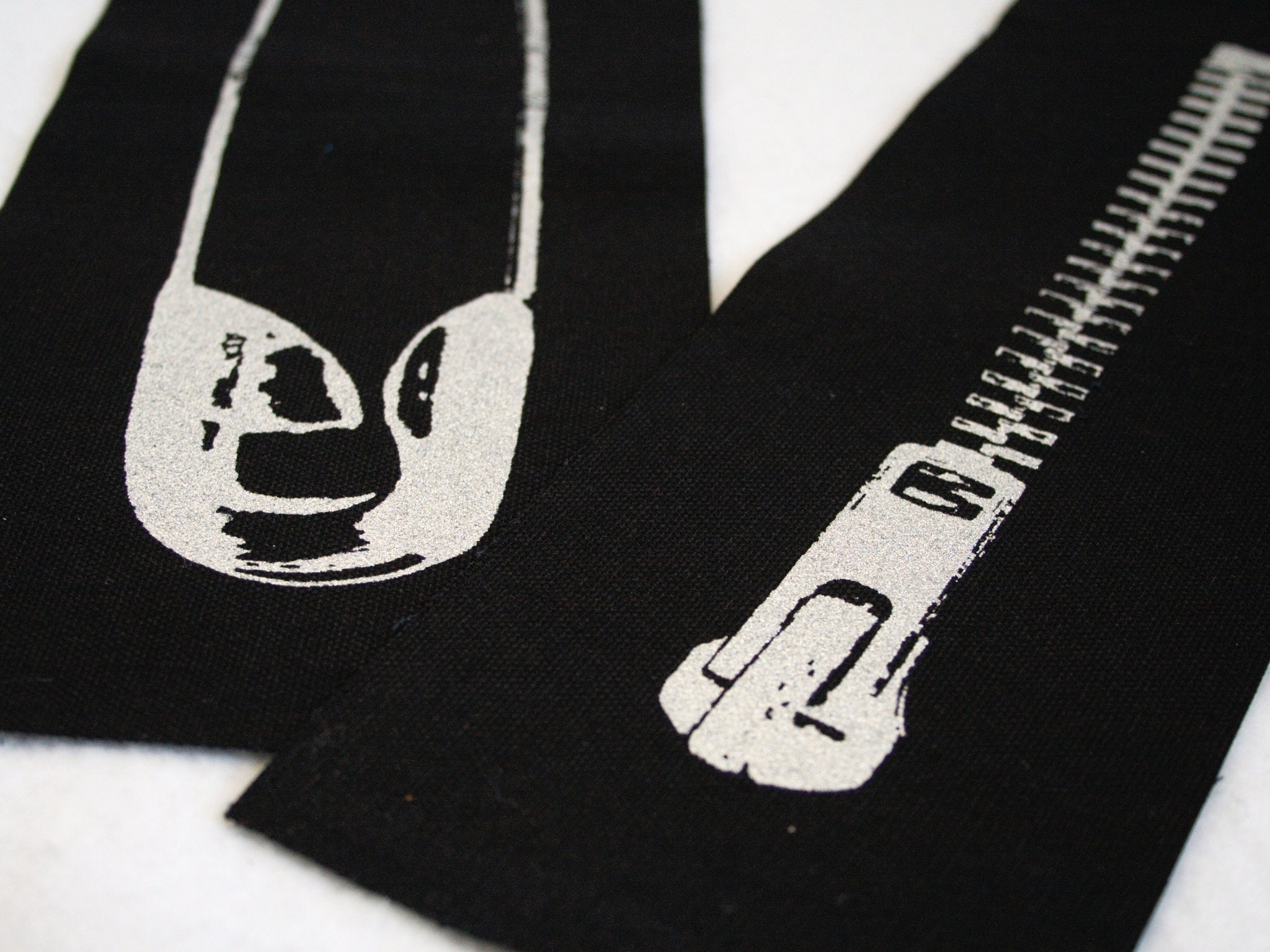 Large Zipper Back Patch Punk DIY Goth White on Black Organic | Etsy