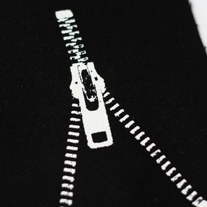 Open Zipper Patch Punk DIY Goth White on Black Organic Screen Print - Etsy