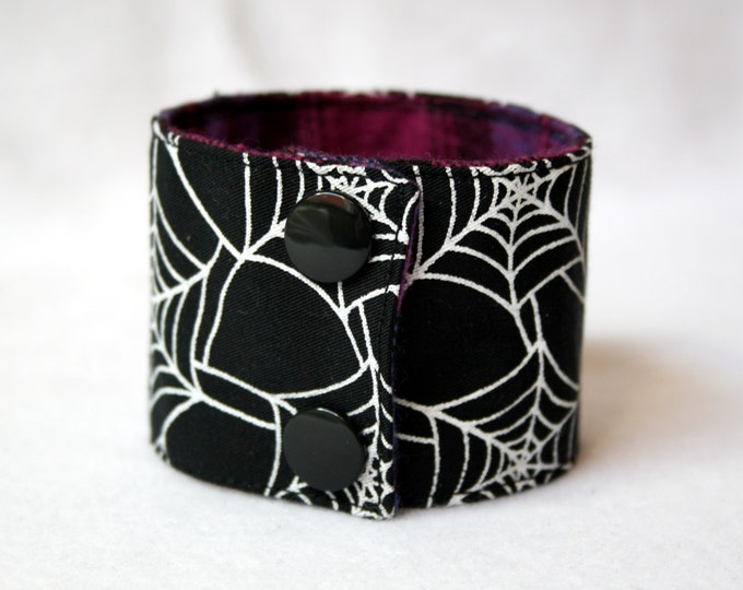 Reversible Cuff Spiderweb & Tartan Punk DIY Goth Black White Purple - Etsy