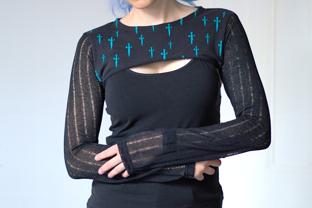 Gothic Shrug Daggers and Mesh - Black and Turquoise Sheer Long Sleeves ...