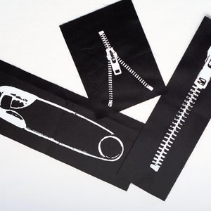 Open Zipper Patch Punk DIY Goth White on Black Organic Screen Print - Etsy
