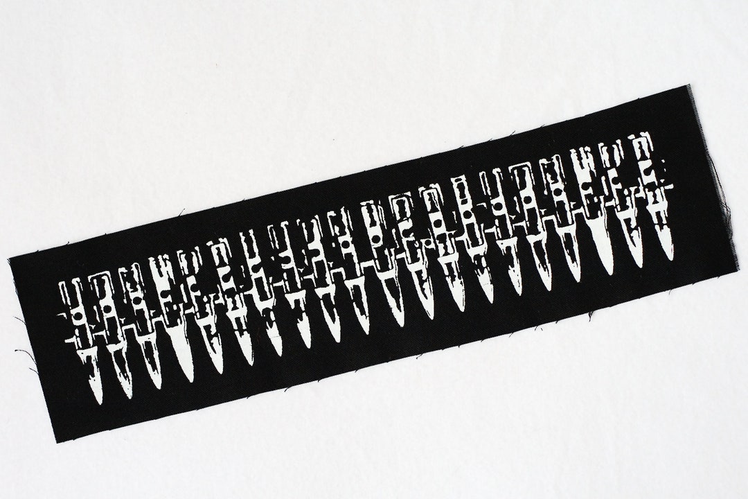 Bullet Belt Long Back Patch - White on Black Organic Screen Print ...