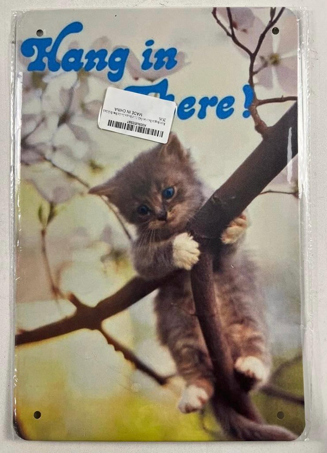 Hang in There” Kitten Metal Sign – Vintage Cat Motivational Wall Art ...