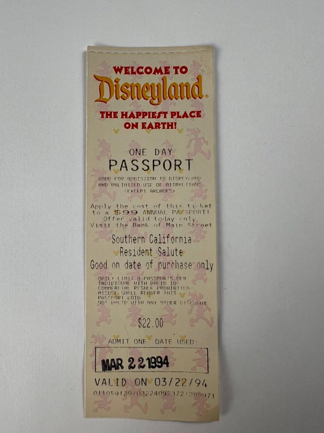 Disneyland Vintage Ticket 1994 – One Day Passport – Socal Resident ...