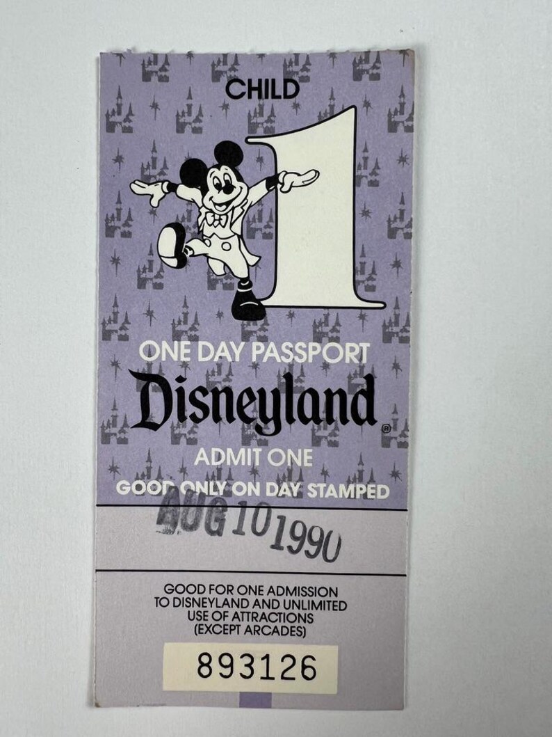 1990 Disneyland One Day Passport CHILD Ticket – Vintage Original Disney ...