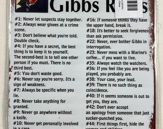 NCIS Gibbs Rules” Metal Wall Sign – Vintage TV Show Collectible – Gibbs ...