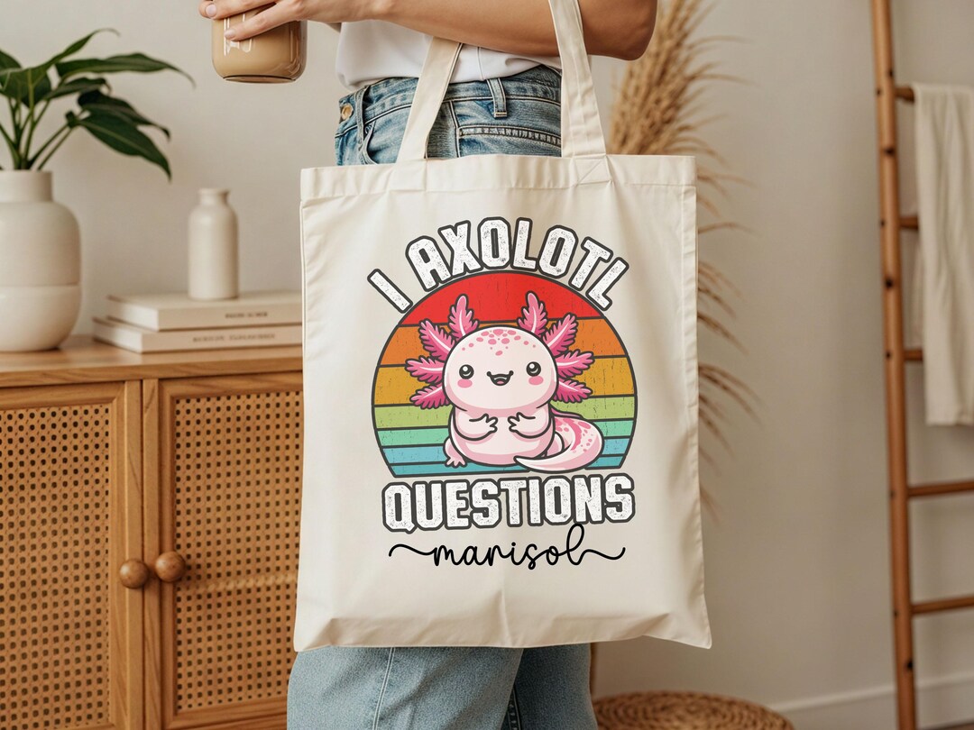 Personalized Cute Axolotl Tote Bag, Custom Name Tote, Adorable Canvas ...