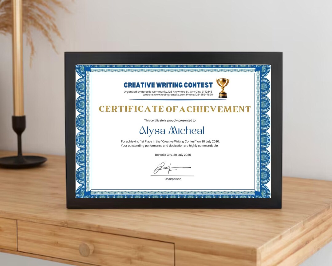 Creative Writing Award Certificate Template: Elegant Student ...