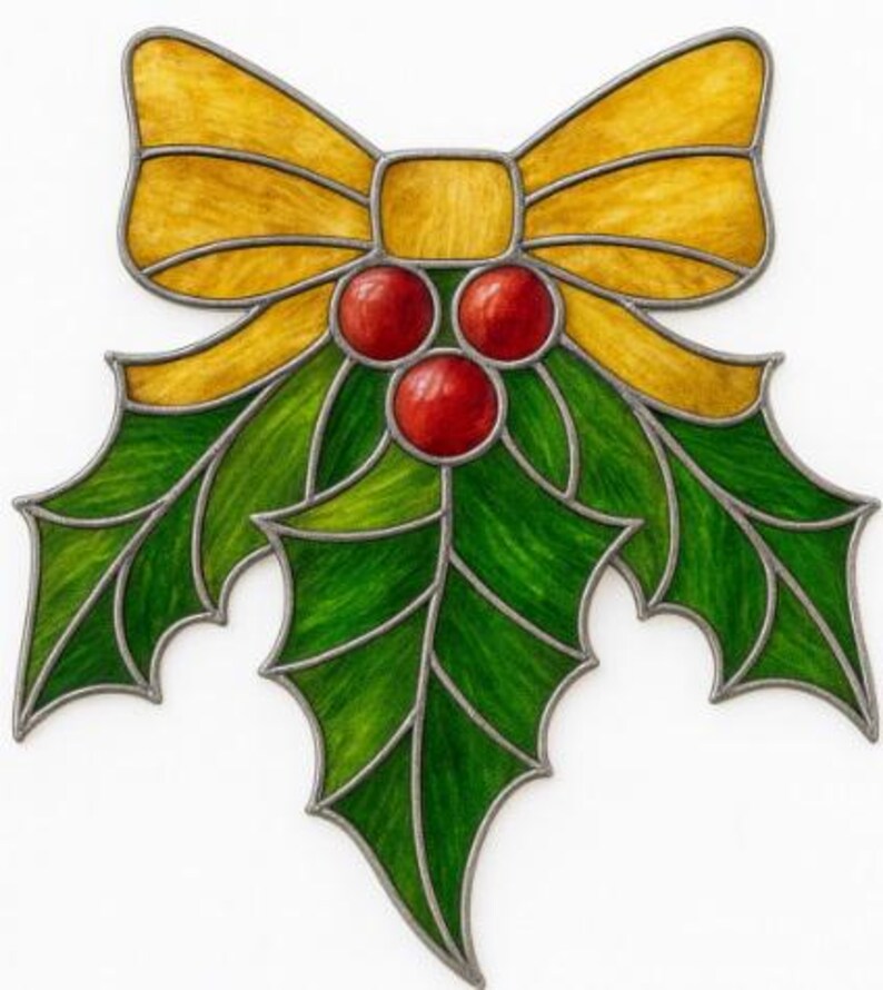 Digital Download Stained Glass Pattern Christmas Holly | Holiday ...