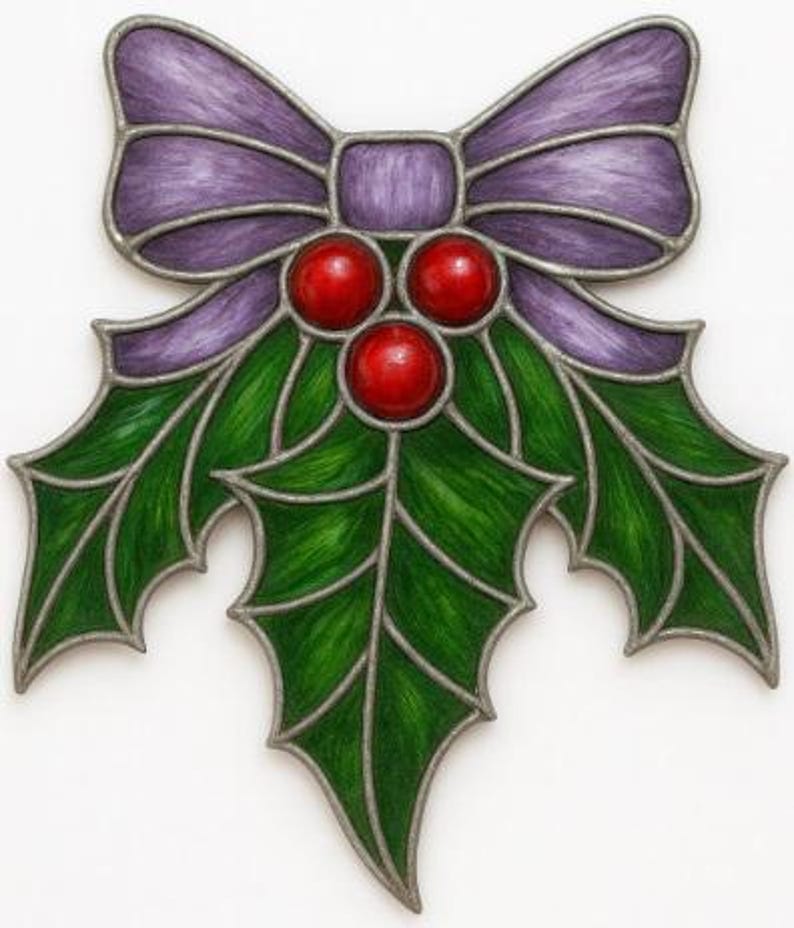 Digital Download Stained Glass Pattern Christmas Holly | Holiday ...